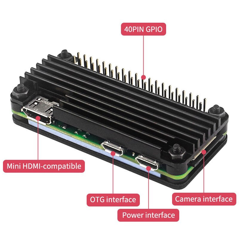Case Carcasa Raspberry Pi Zero 2 W Disipador Aluminio Header Microbot